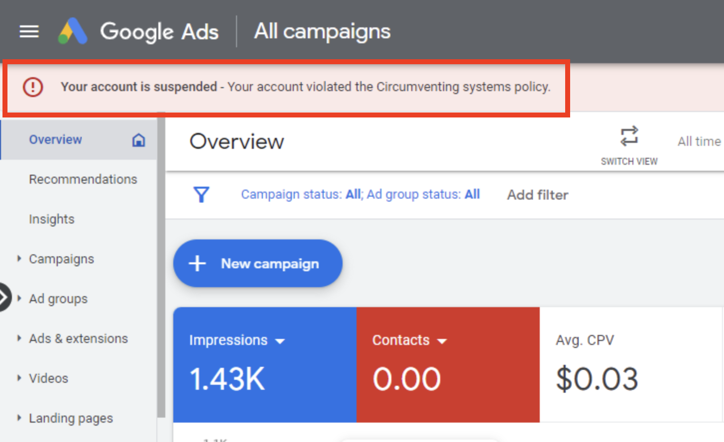 Circumventing Systems Policy: Google Ads Account Suspended