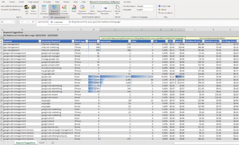 Bing Ads Intelligence: Keyword Planning for Microsoft Ads