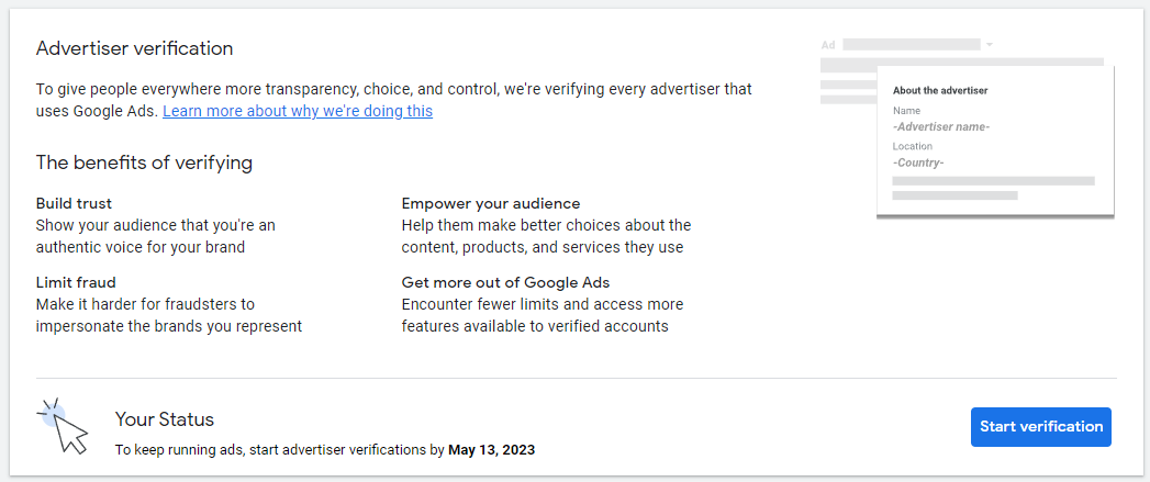 How to Complete Advertiser Verification in Google Ads?